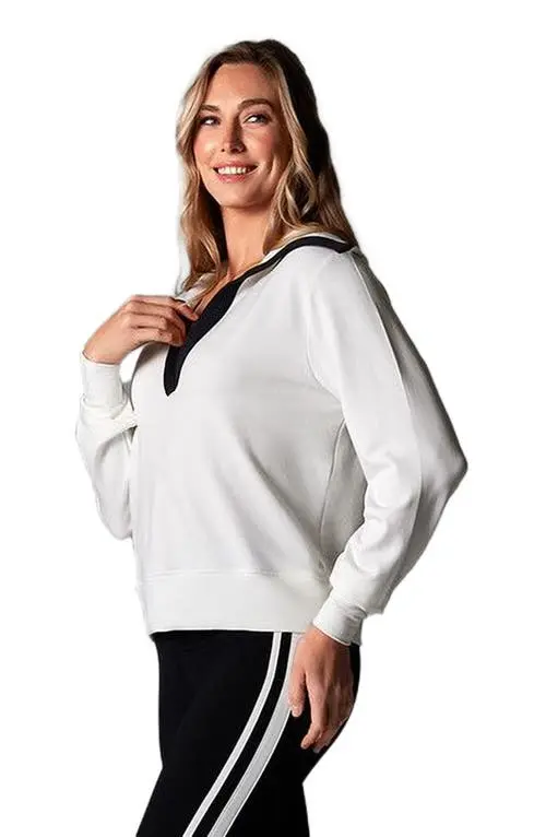 TAVI Cozy Collared Sweatshirt - Coconut Ebony
