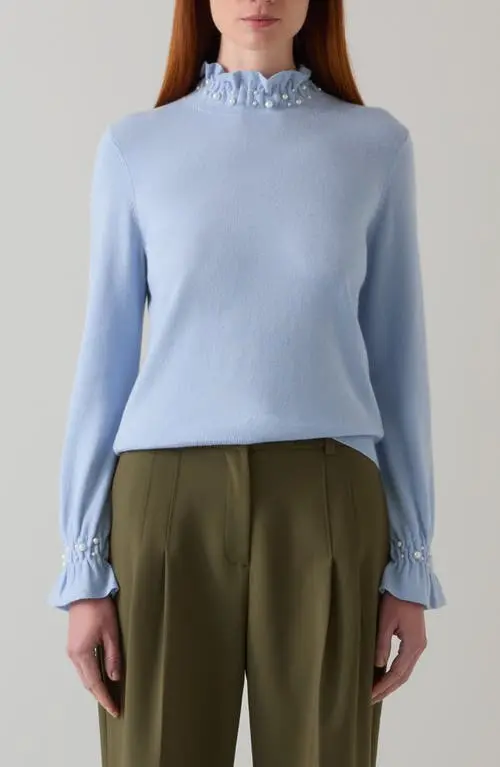 LK BENNETT Vera Faux Pearl Accent Ruffle Sweater