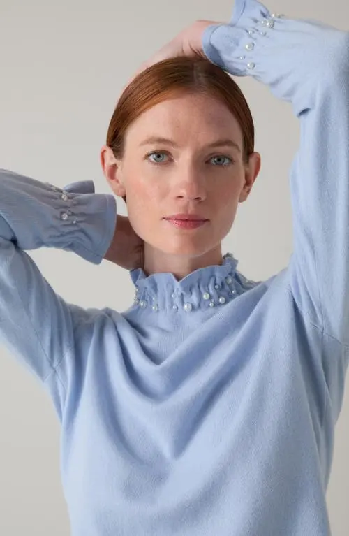 LK BENNETT Vera Faux Pearl Accent Ruffle Sweater