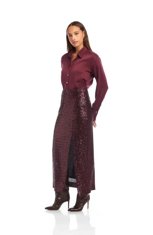 Fifteen Twenty Sequin High-waisted Midi Skirt With Slit