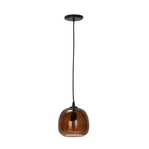 STORIED HOME Round Glass And Metal Pendant Lamp With Hardwire - Amber