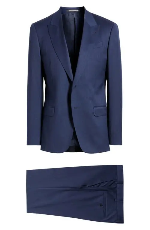 Emporio Armani G-line Peak Lapel Navy Wool Herringbone Suit - Blue