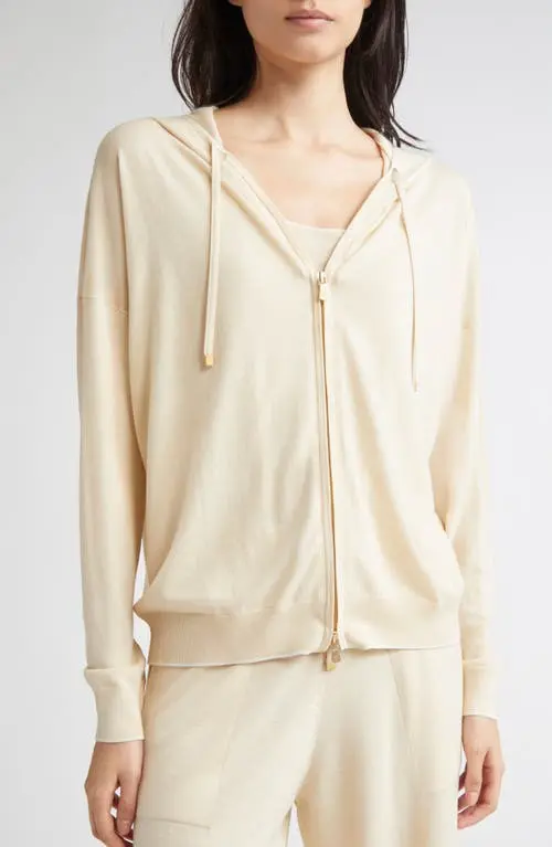 Eleventy Merino Wool Zip Hoodie - Beige And White