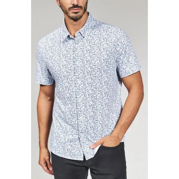 7 Diamonds Mercer Floral Short Sleeve Button-up Shirt - Light Blue
