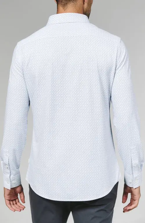 7 Diamonds Pesaro Geo Print Wrinkle Resistant Performance Button-up Shirt - Light Blue