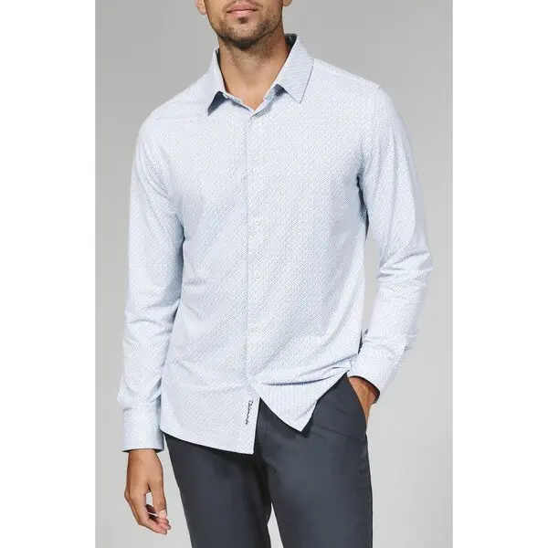 7 Diamonds Pesaro Geo Print Wrinkle Resistant Performance Button-up Shirt - Light Blue