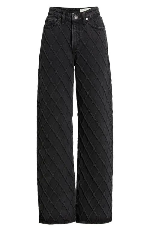 Rag & Bone Logan Diamond Texture Mid-rise Wide-leg Jeans - Qwblk