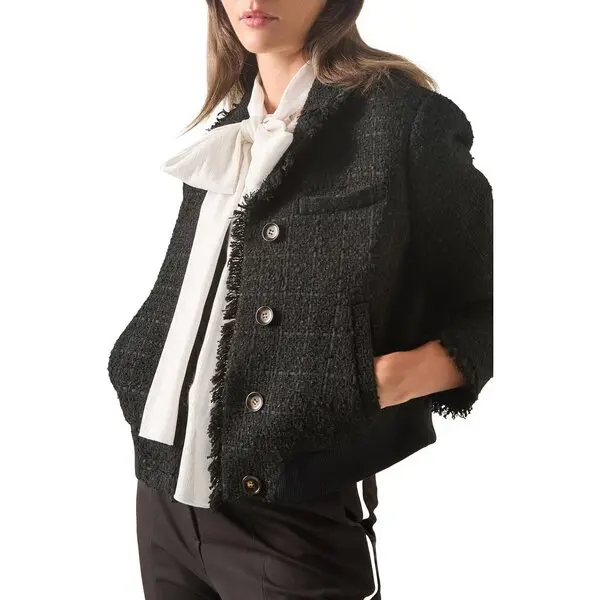 LK BENNETT Pip Tweed Trim Bomber Jacket