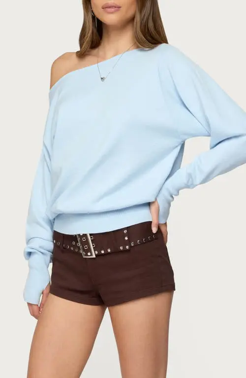 EDIKTED Oversized Off-the-shoulder Sweater With Thumbhole Cuffs - Light-blue