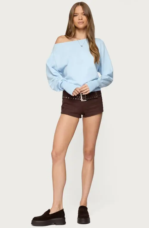 EDIKTED Oversized Off-the-shoulder Sweater With Thumbhole Cuffs - Light-blue