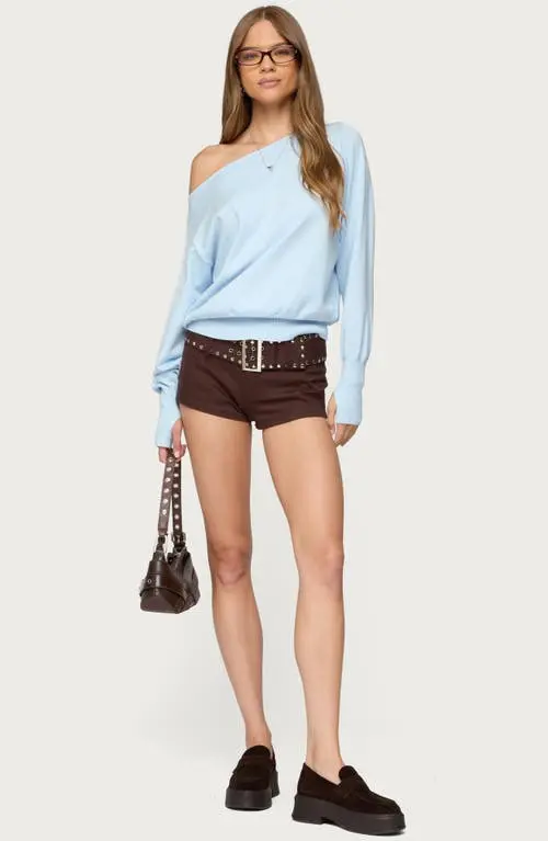 EDIKTED Oversized Off-the-shoulder Sweater With Thumbhole Cuffs - Light-blue