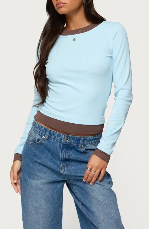 EDIKTED Layered Look Long Sleeve Stretch Cotton Top