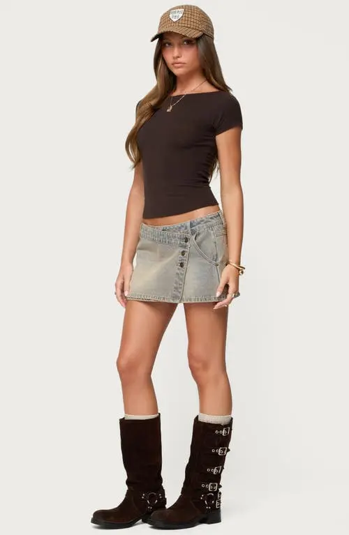 EDIKTED Becca Boat Neck T-shirt - Brown