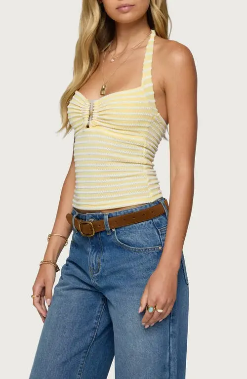 EDIKTED Textured Stripe Halter Top - Yellow