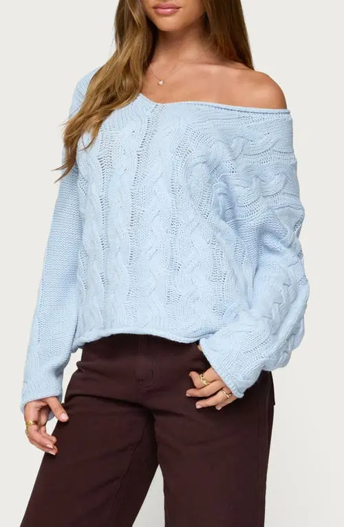 EDIKTED Inga Oversize Cable Knit Sweater - Light-blue