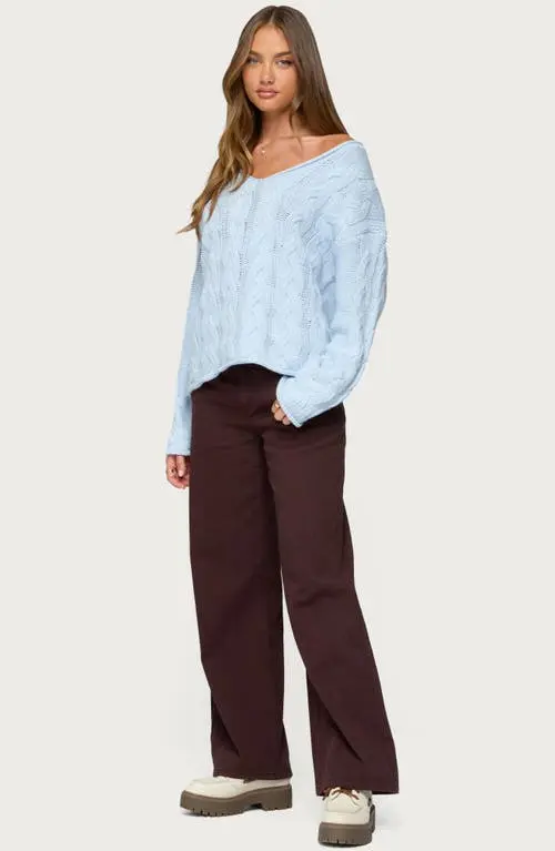 EDIKTED Inga Oversize Cable Knit Sweater - Light-blue