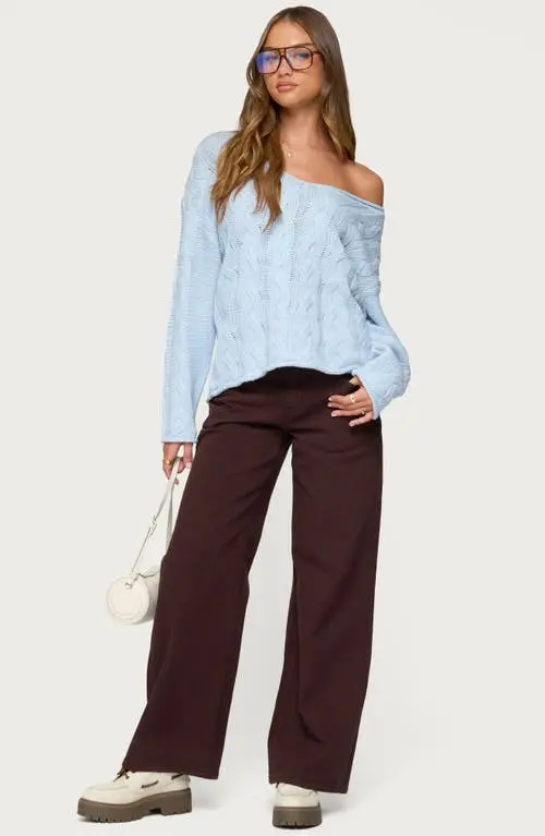 EDIKTED Inga Oversize Cable Knit Sweater - Light-blue