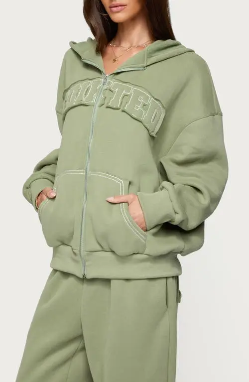 EDIKTED Forever Appliqué Zip Hoodie - Olive