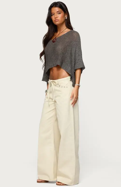 EDIKTED Grommet Drawstring Low Rise Wide Leg Jeans