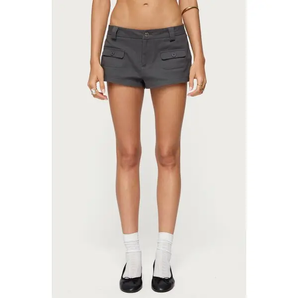 EDIKTED Terra Low-rise Cargo Microshorts - Dark-gray