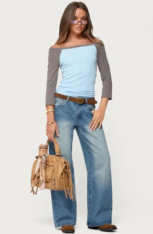 EDIKTED Keri Contrast Off-the-shoulder Raglan Top