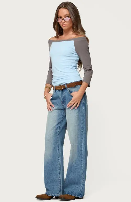 EDIKTED Keri Contrast Off-the-shoulder Raglan Top