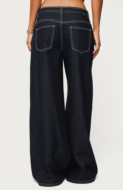EDIKTED Karah Belted Low Rise Wide Leg Jeans