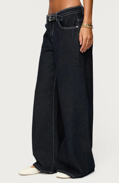 EDIKTED Karah Belted Low Rise Wide Leg Jeans