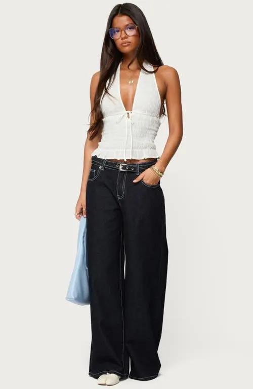 EDIKTED Karah Belted Low Rise Wide Leg Jeans