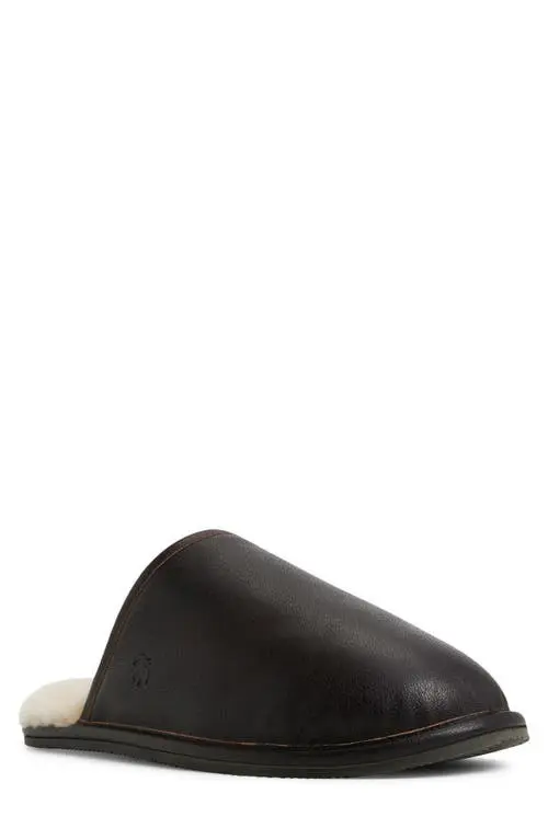 Brooks Brothers Henri Genuine Shearling-lined Leather Slippers - Brown