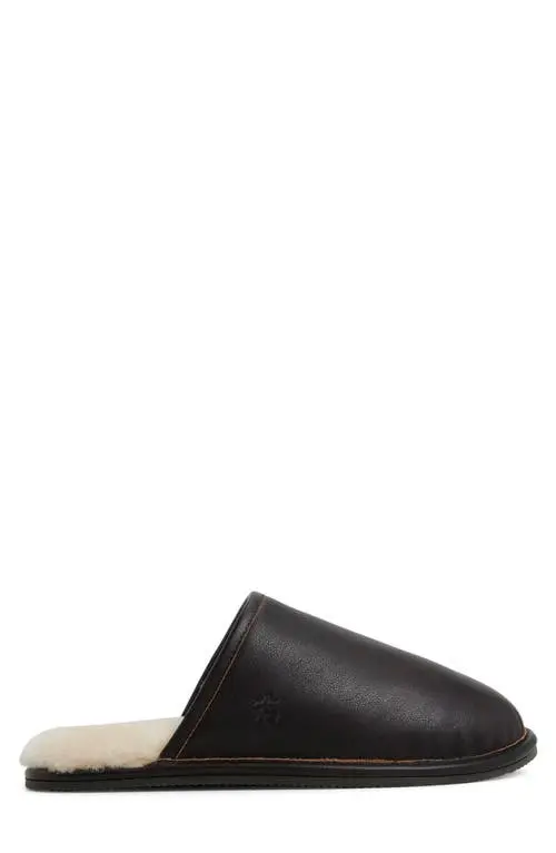 Brooks Brothers Henri Genuine Shearling-lined Leather Slippers - Brown