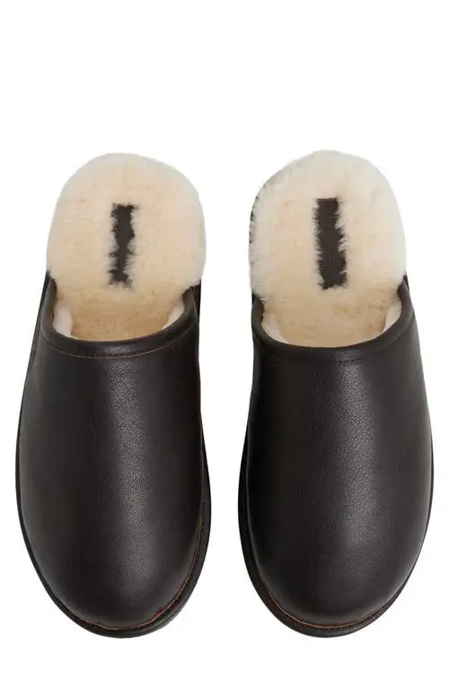 Brooks Brothers Henri Genuine Shearling-lined Leather Slippers - Brown