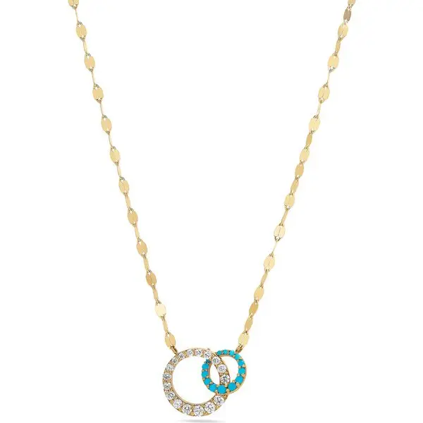 Lana Jewelry Turquoise And Diamond Interlocking Disc Pendant Necklace - Yellow Gold