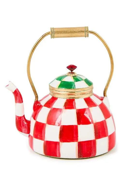 MACKENZIE-CHILDS Check It Out Tea Kettle Glass Ornament - Red