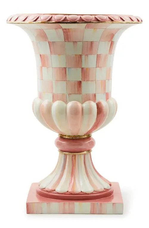 MACKENZIE-CHILDS Check Pedestal Tabletop Urn - Rosy