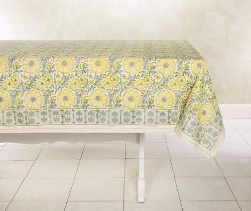SUSTAINABLE THREADS Hand Block Printed Tablecloth90" X 60 - Zinnia