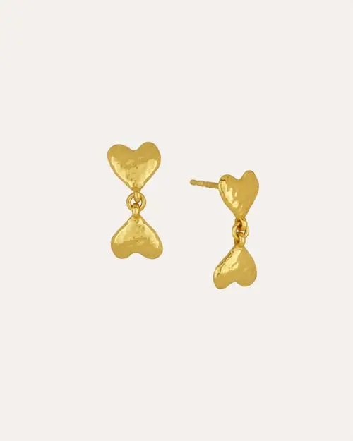OTTOMAN HANDS Double Heart Drop Stud Earrings - Gold
