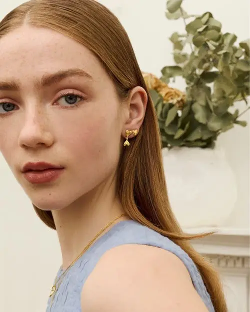 OTTOMAN HANDS Double Heart Drop Stud Earrings