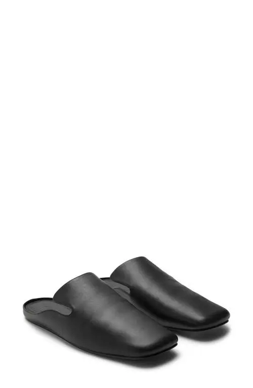 Mango Square Toe Leather Mule - Black