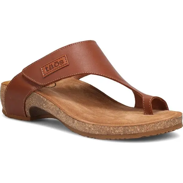 TAOS Leather Loop Toe Loop Sandal With Suede Cork Footbed - Brandy