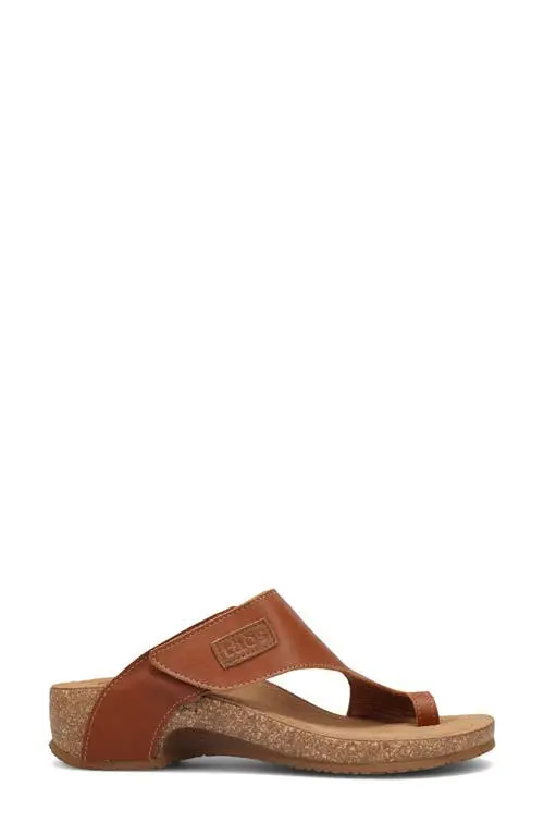 TAOS Leather Loop Toe Loop Sandal With Suede Cork Footbed - Brandy