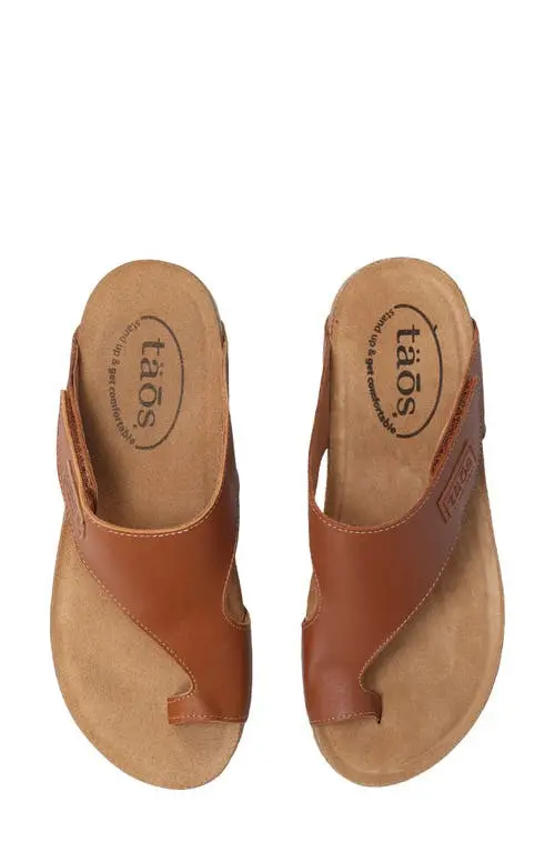 TAOS Leather Loop Toe Loop Sandal With Suede Cork Footbed - Brandy