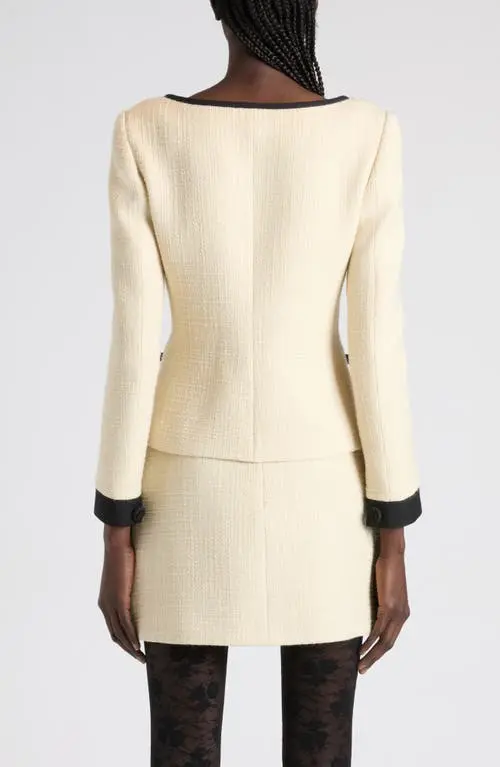 Valentino Garavani Bow Detail Virgin Wool Blend Tweed Jacket - Beige/black