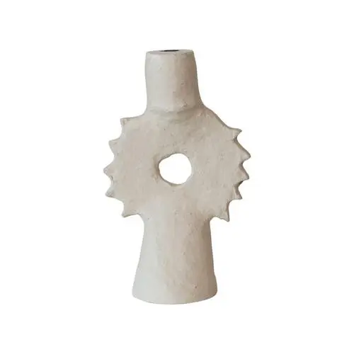 STORIED HOME Handmade Paper Mache Spiked Taper Candle Holder - Cream