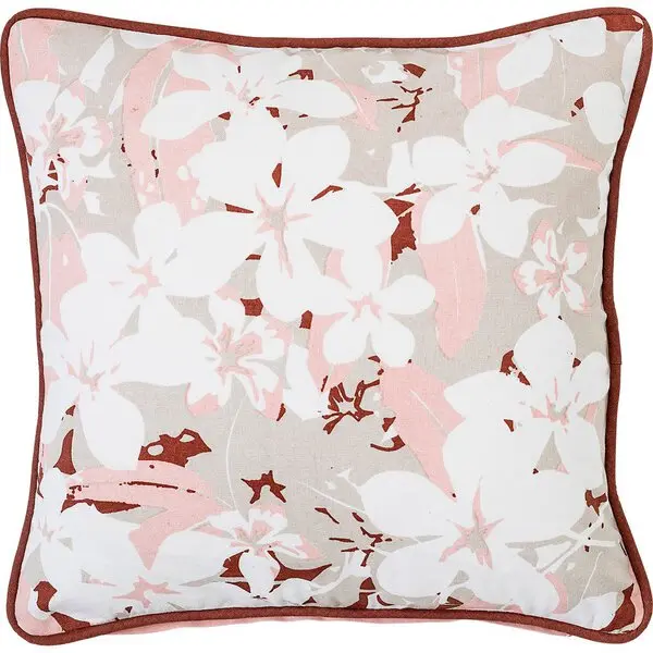 STORIED HOME Rust Square Floral Pillow With Solid Back & Rust Trim - Pink