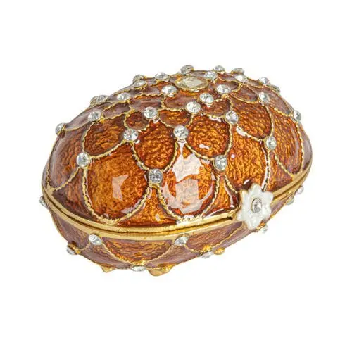STORIED HOME Amber Jeweled Egg Trinket Box - Orange