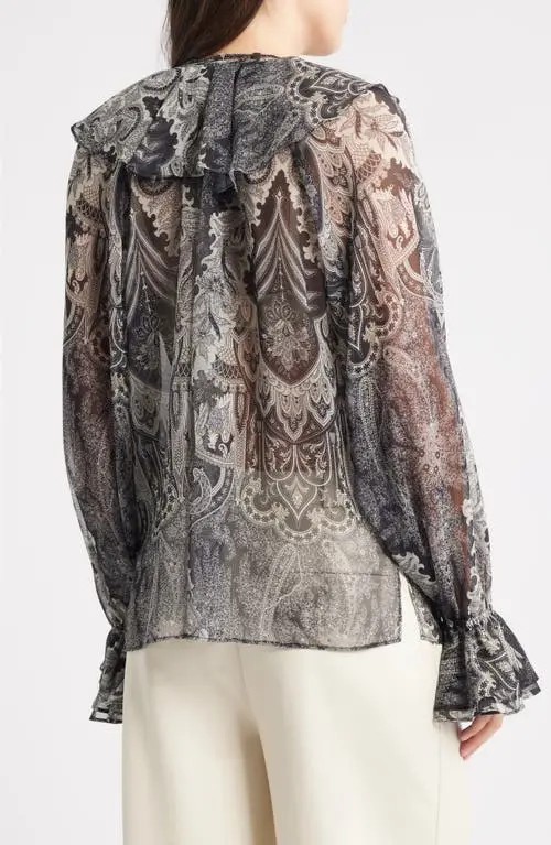 Kobi Halperin Locke Paisley Ruffle Chiffon Top