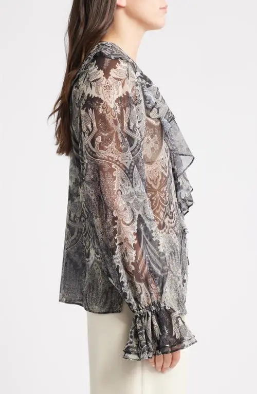 Kobi Halperin Locke Paisley Ruffle Chiffon Top
