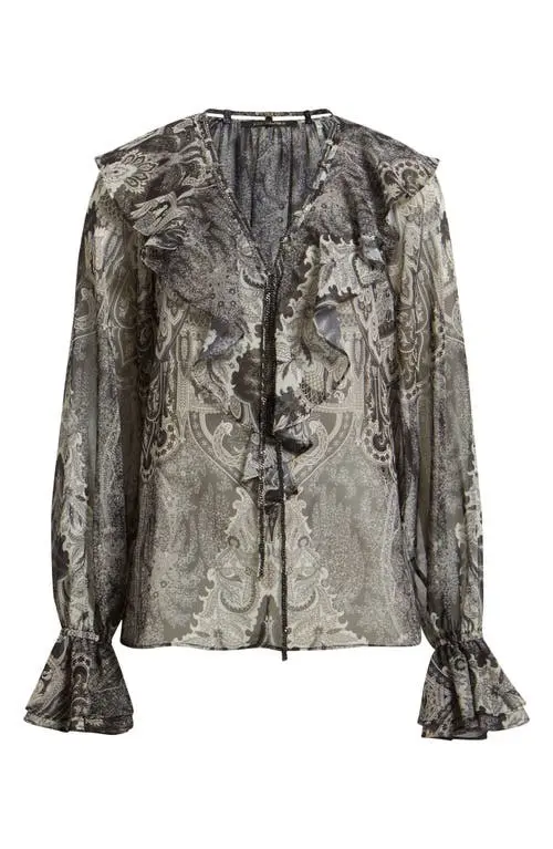 Kobi Halperin Locke Paisley Ruffle Chiffon Top