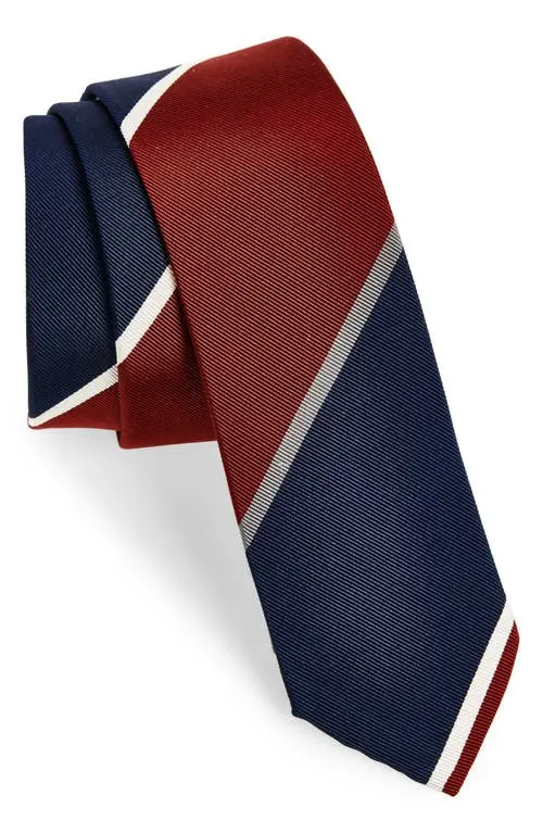 Thom Browne Alternative Stripe Silk & Cotton Mogador Tie - Burgundy
